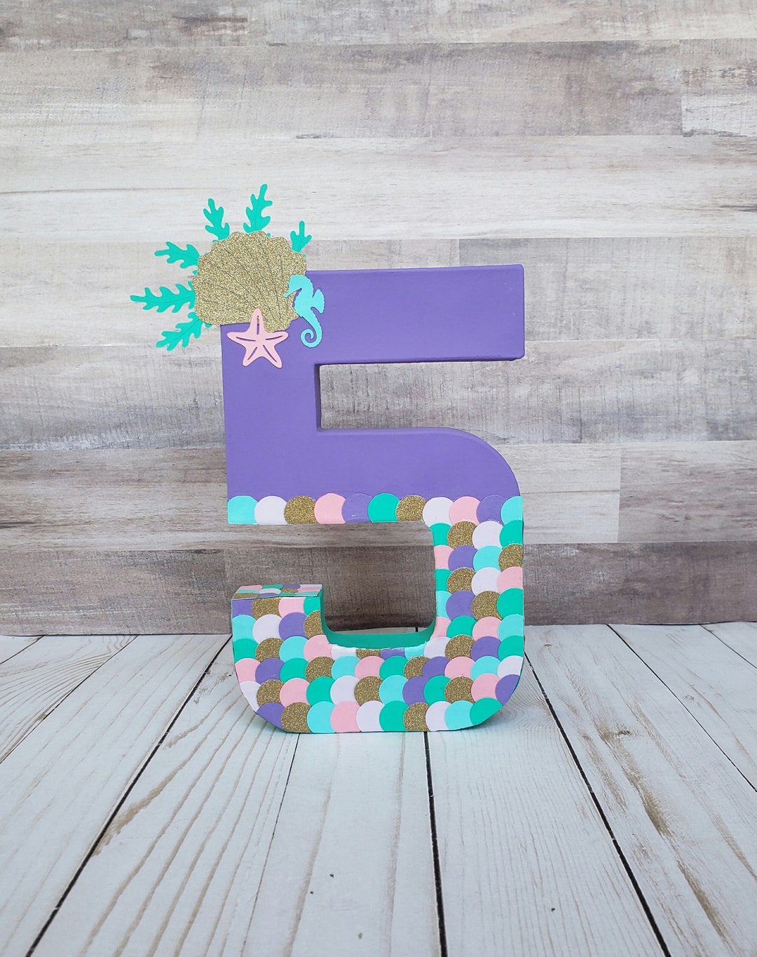 Mermaid Theme 8" Paper Mache Number, Age Photo Prop, Photo Prop, Child ...