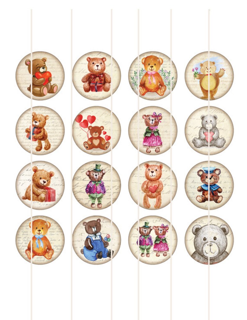 Teddy Bears - Digital Collage Sheet - Td381 - 1.5", 1.25", 30mm, 1 Inch ...