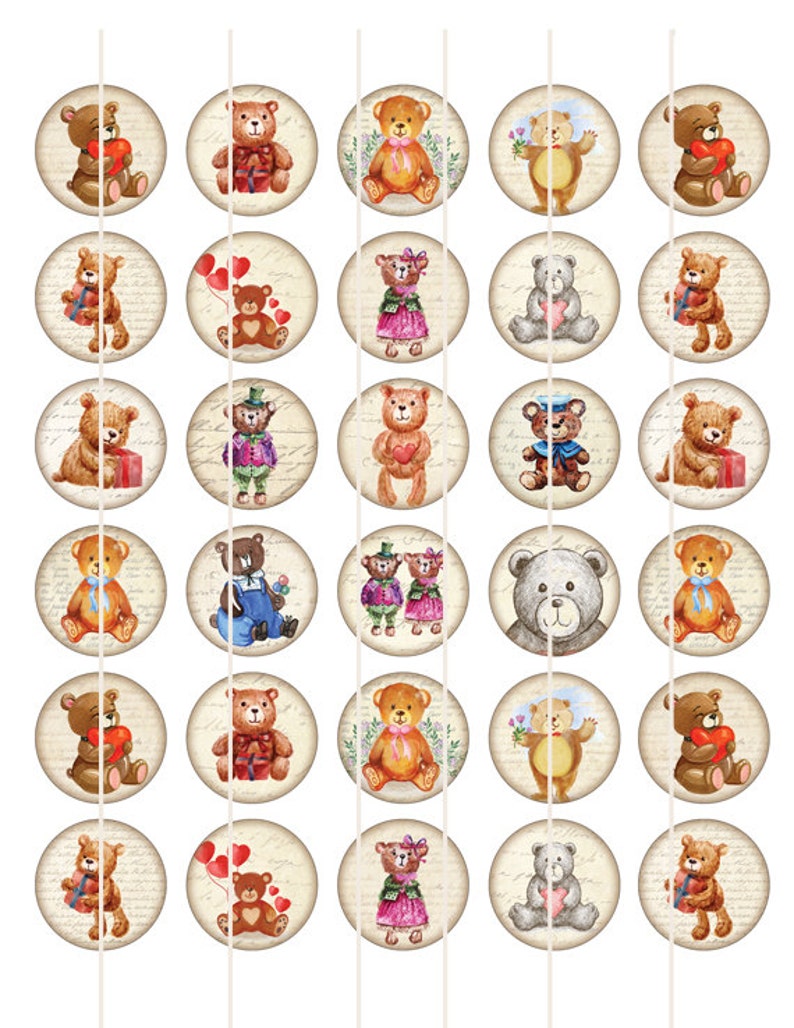 Teddy Bears - Digital Collage Sheet - Td381 - 1.5", 1.25", 30mm, 1 Inch ...