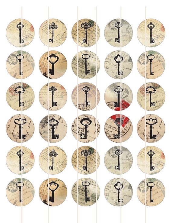 Keys & Postmarks Digital Collage Sheet: Steampunk Pendants (digital ...