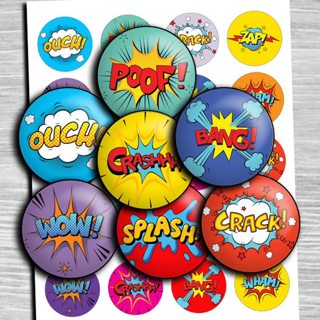 Noise Comics Superhero Cartoons Digital Collage Sheet 1.5", 1.25", 30mm ...