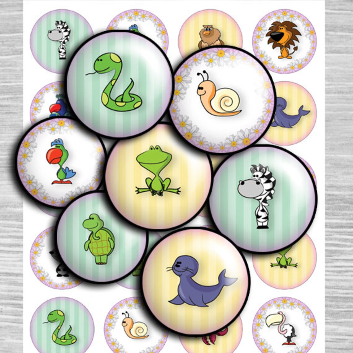 Tiere die digitale collage Blatt Kreise Kawaii Bilder 15 - Etsy.de