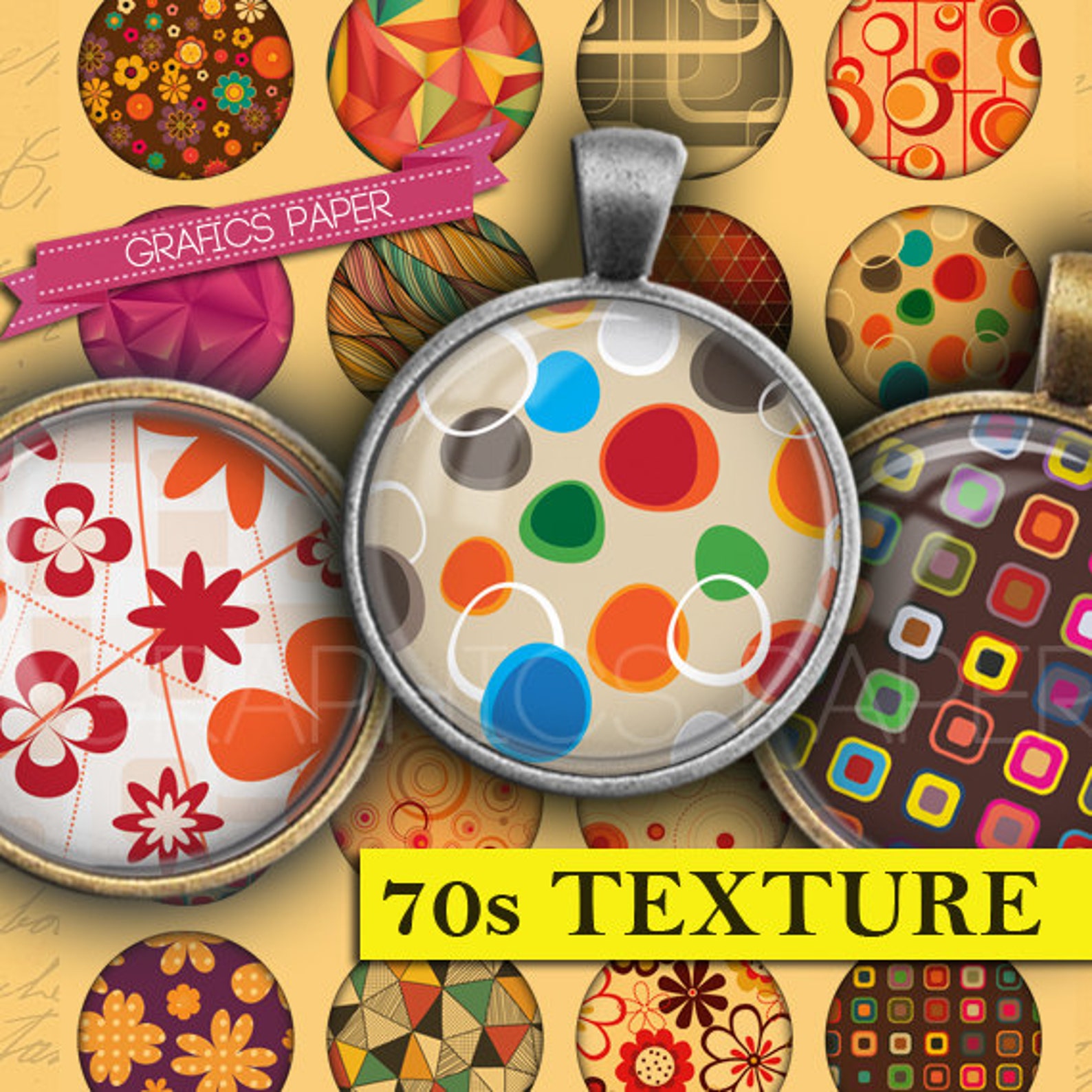 70s Texture Pattern Retro Geometric Digital Collage Sheet | Etsy