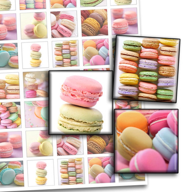 Square Tiles Macaroons Digital Collage Sheet 1x1 Inch and - Etsy