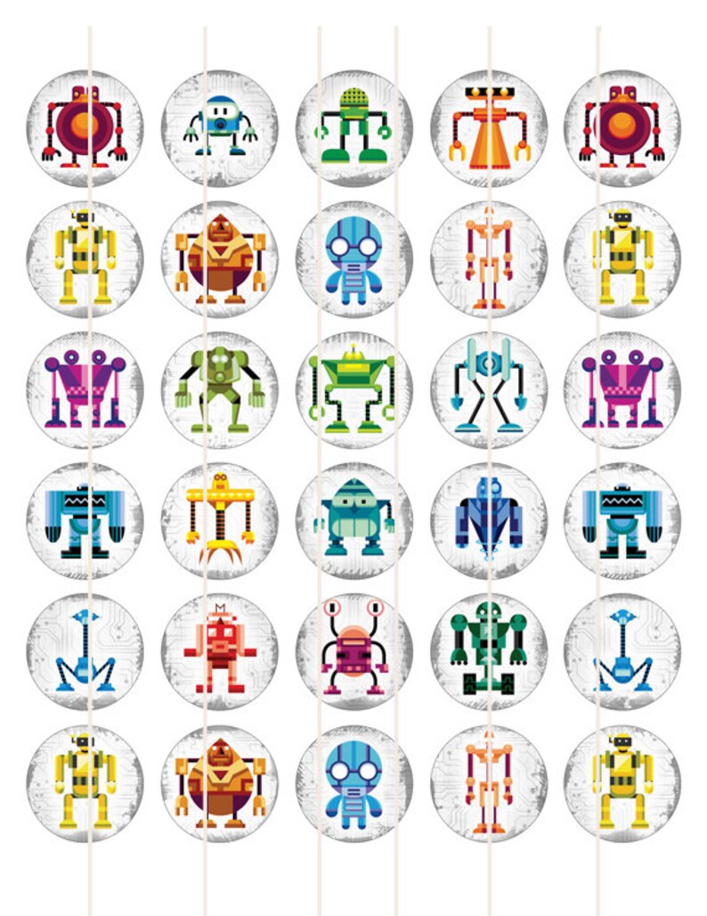 Robots Images Digital Collage Sheet Cabochon Images 1 Inch - Etsy