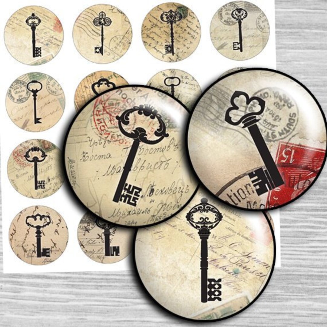 Keys & Postmarks Digital Collage Sheet: Steampunk Pendants (digital ...