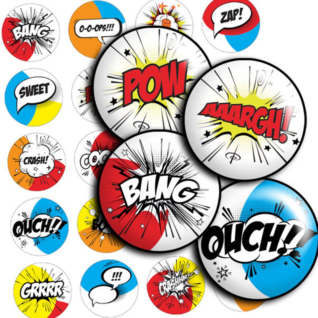 Noise Comics Superhero Cartoons Digital Collage Sheet 1.5", 1.25", 30mm ...