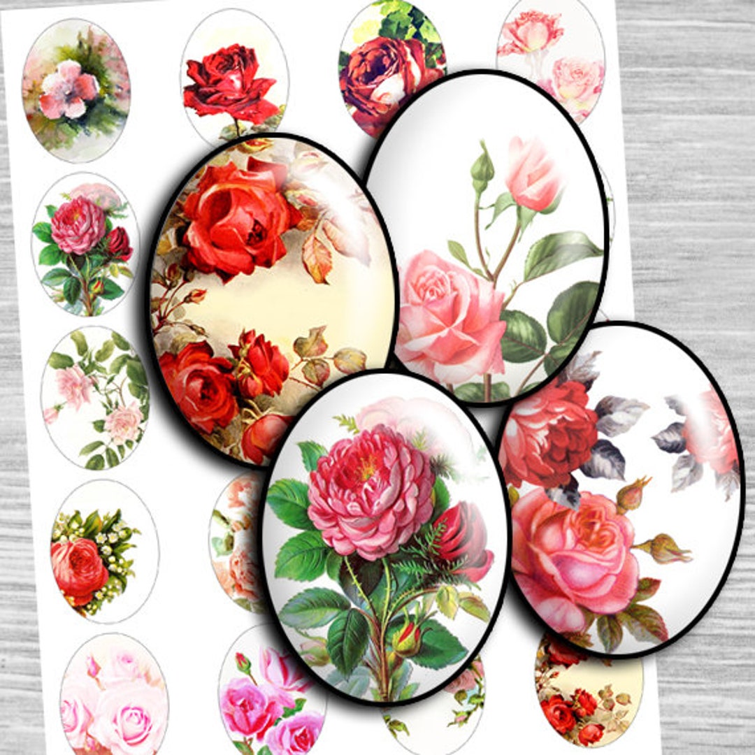 Aquarell Blumen Digitale Collage Sheet: Oval Cabochon Bilder (Digitaler ...