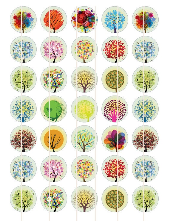 Colorful trees Circles tree of life digital collage sheet | Etsy