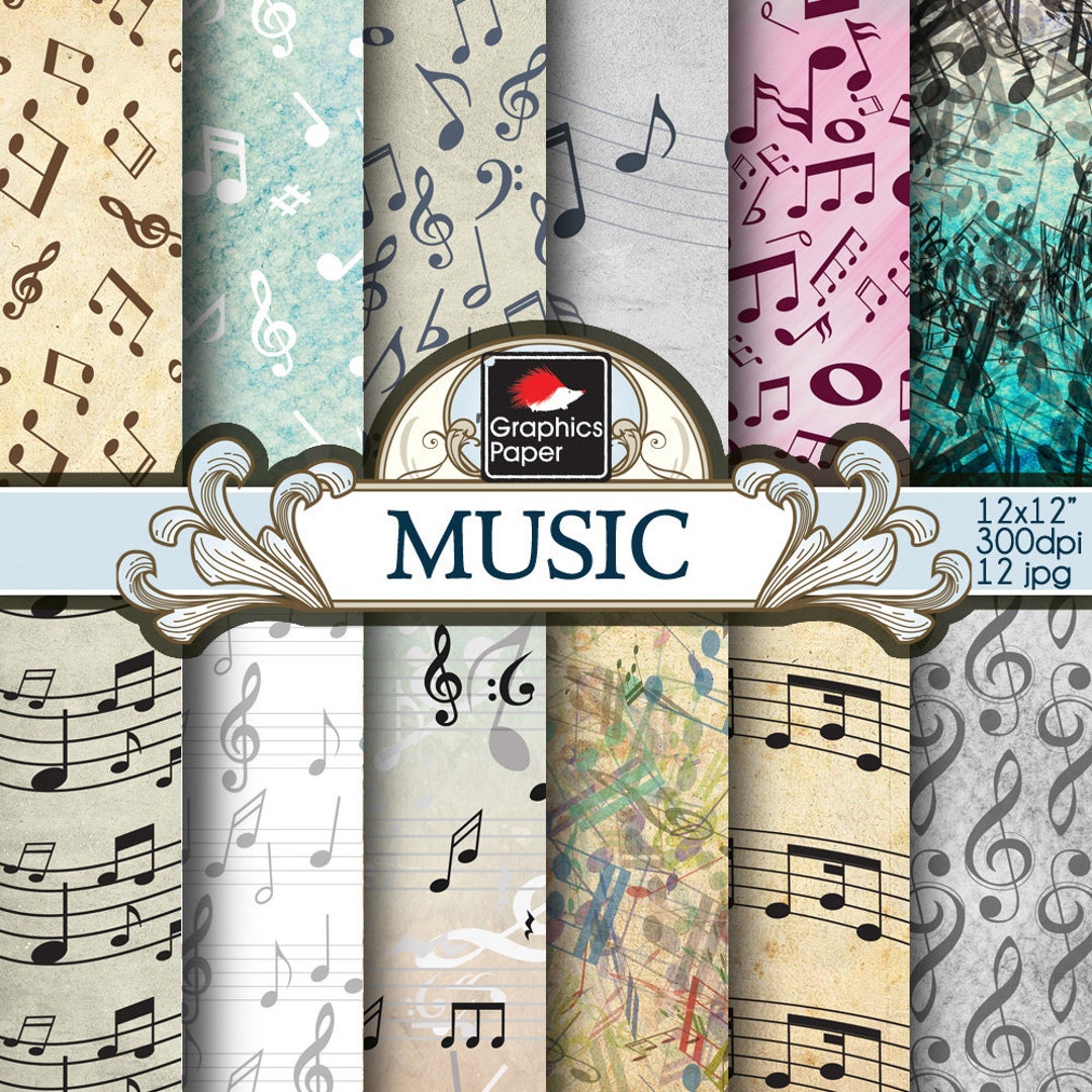 Vintage Music Notes Digital Paper: 12x12 Scrapbook Backgrounds (instant ...
