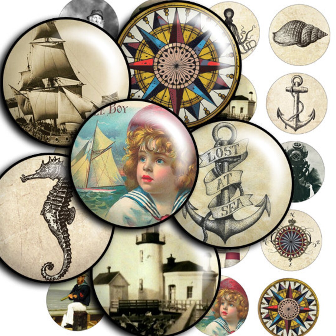 Nautical Collage Sheet – Vintage Sea Images, Pendants (digital Download ...