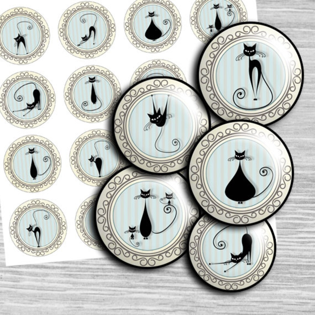 Black Cat Digital Collage Sheet: Circle Images for Crafts (digital ...