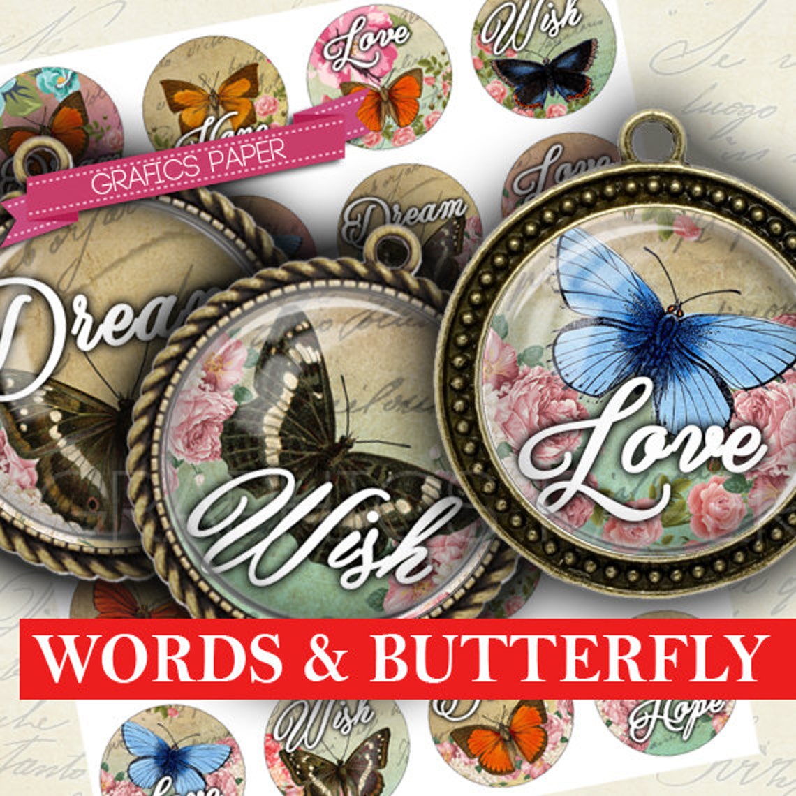 Inspirational Words Love Butterfly Digital Collage Sheet - Etsy