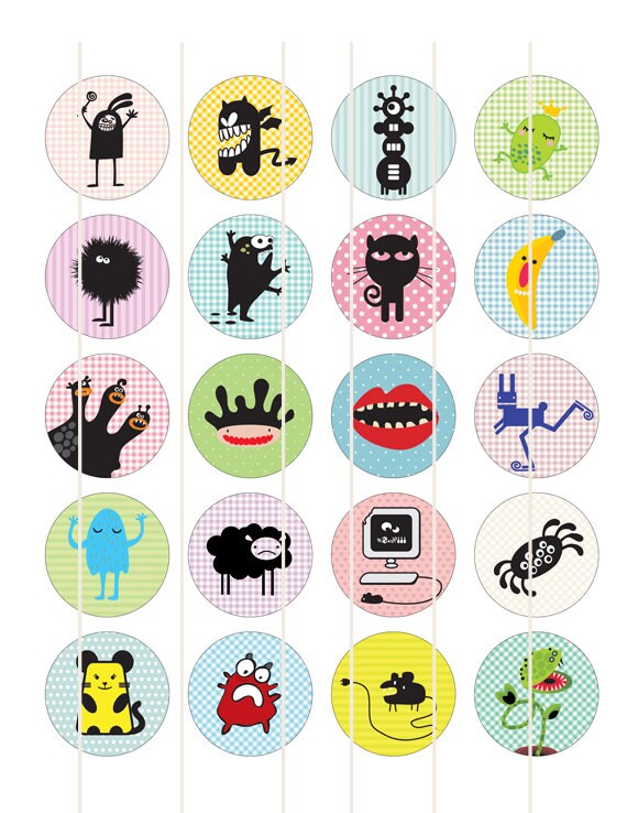 Monster Circle Images Collage Sheet – Printable Pendants, Magnets ...