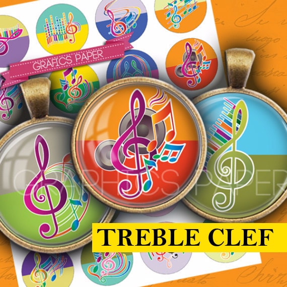 Treble Clef Digital Collage Sheet 25mm round 1 inch circles | Etsy