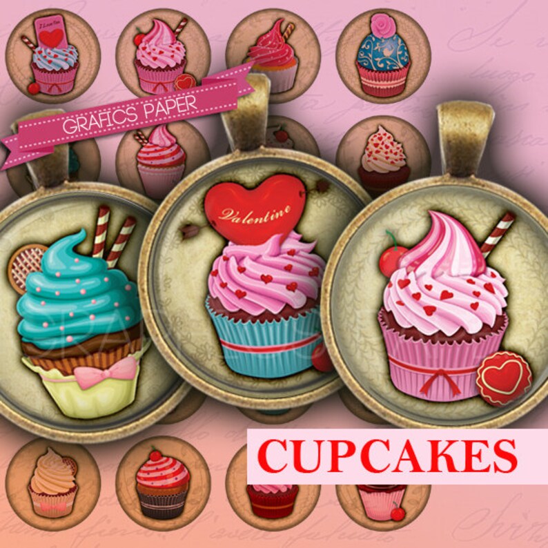 Cupcake Digital Collage Sheet Circles 1.5 1.25 - Etsy