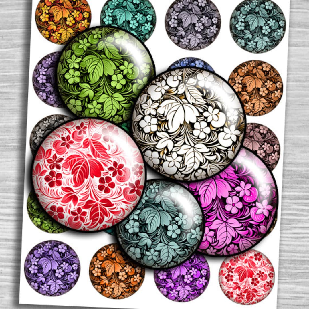 1 Inch Circle 1.5", 1.25", 30mm Floral Pattern Flowers Instant Download ...