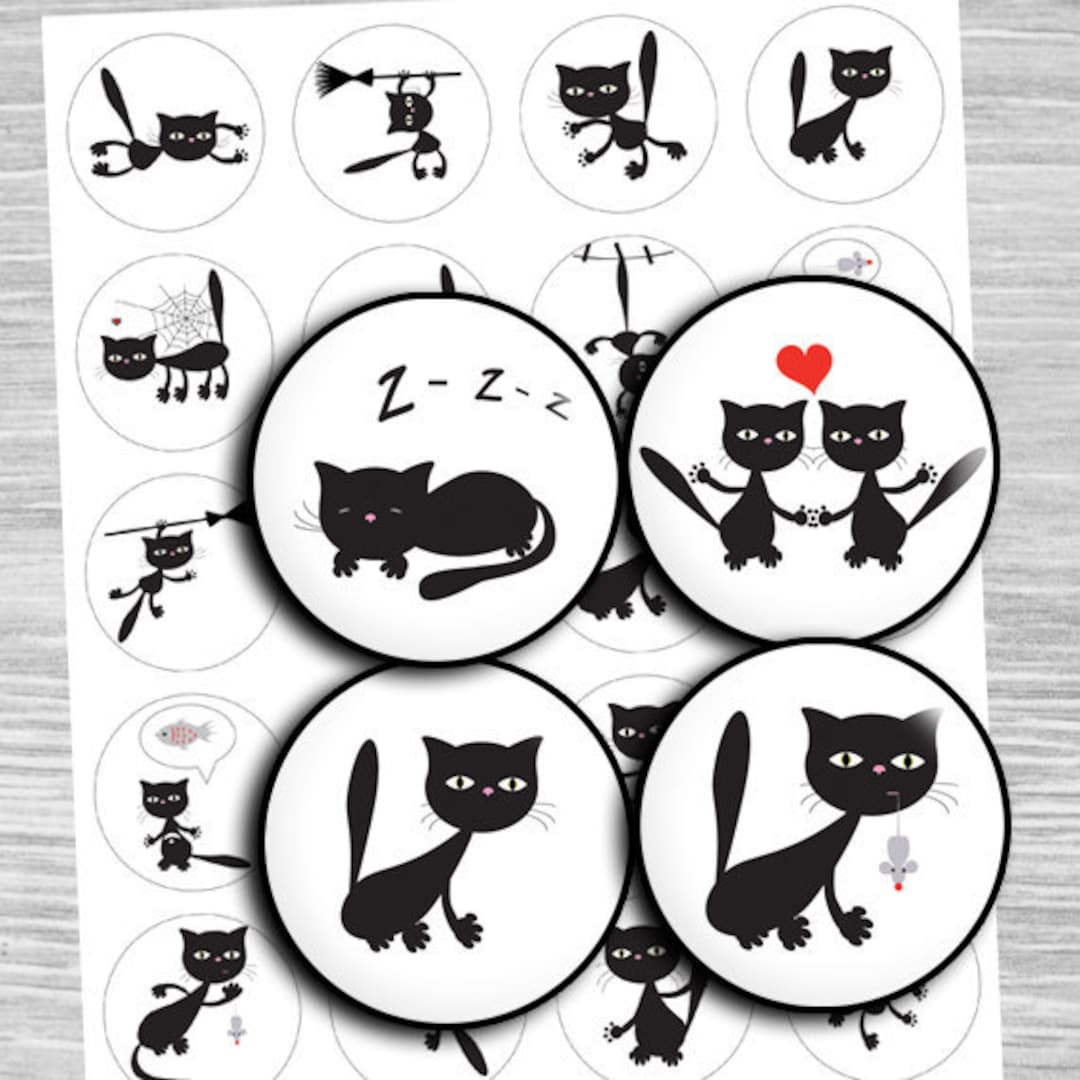 Black Cat Collage Sheet, Round Images (digital Download) - Etsy UK