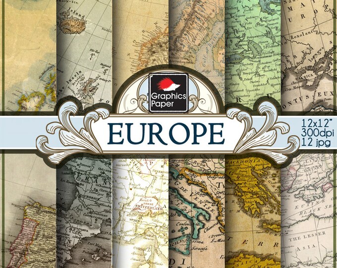 Vintage Maps of Europe Digital Papers - Digital Paper Pack - 16 Designs ...
