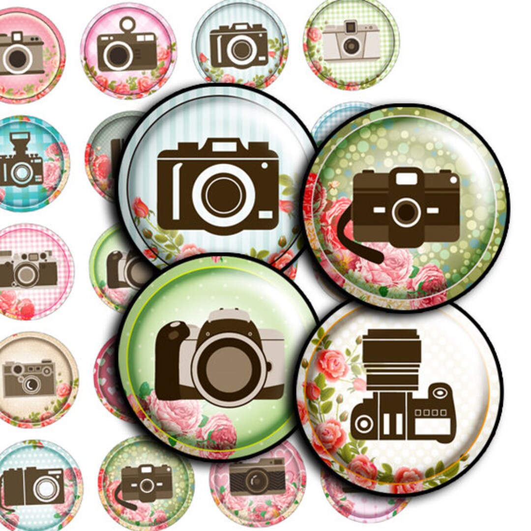 Camera Vintage Digital Collage Sheet Images 1.5", 1.25", 30mm, 1 Inch ...