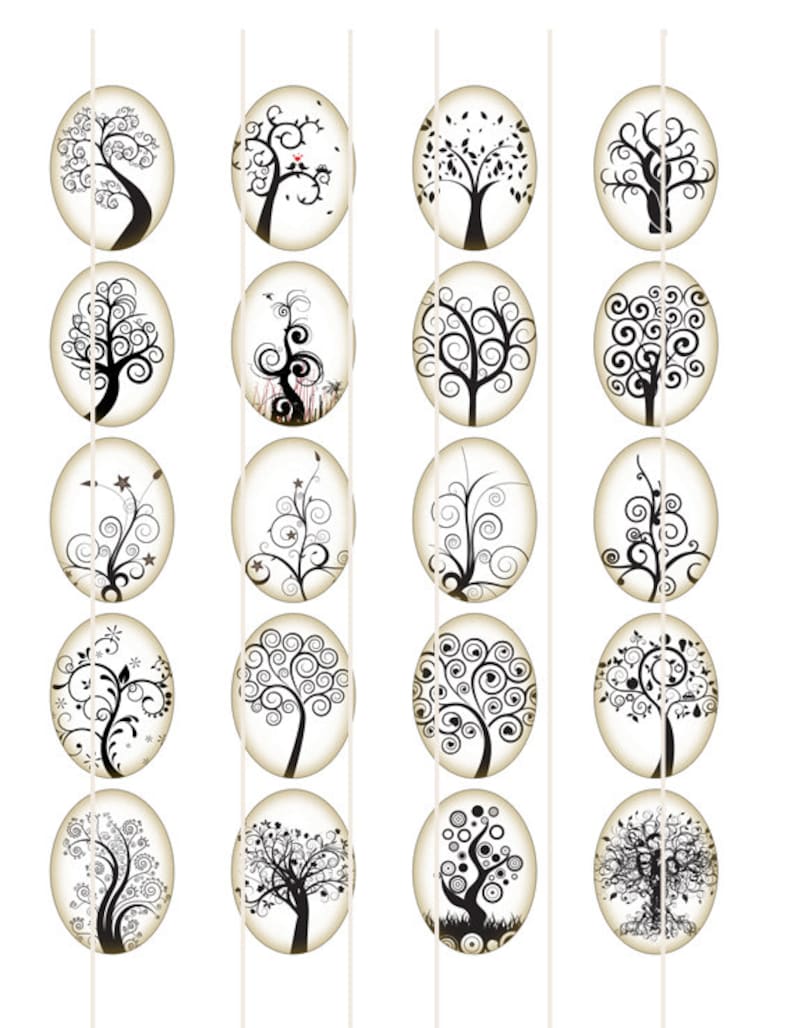 Trees Black Images Oval 30 X 40 Mm Ovals Printable Images - Etsy