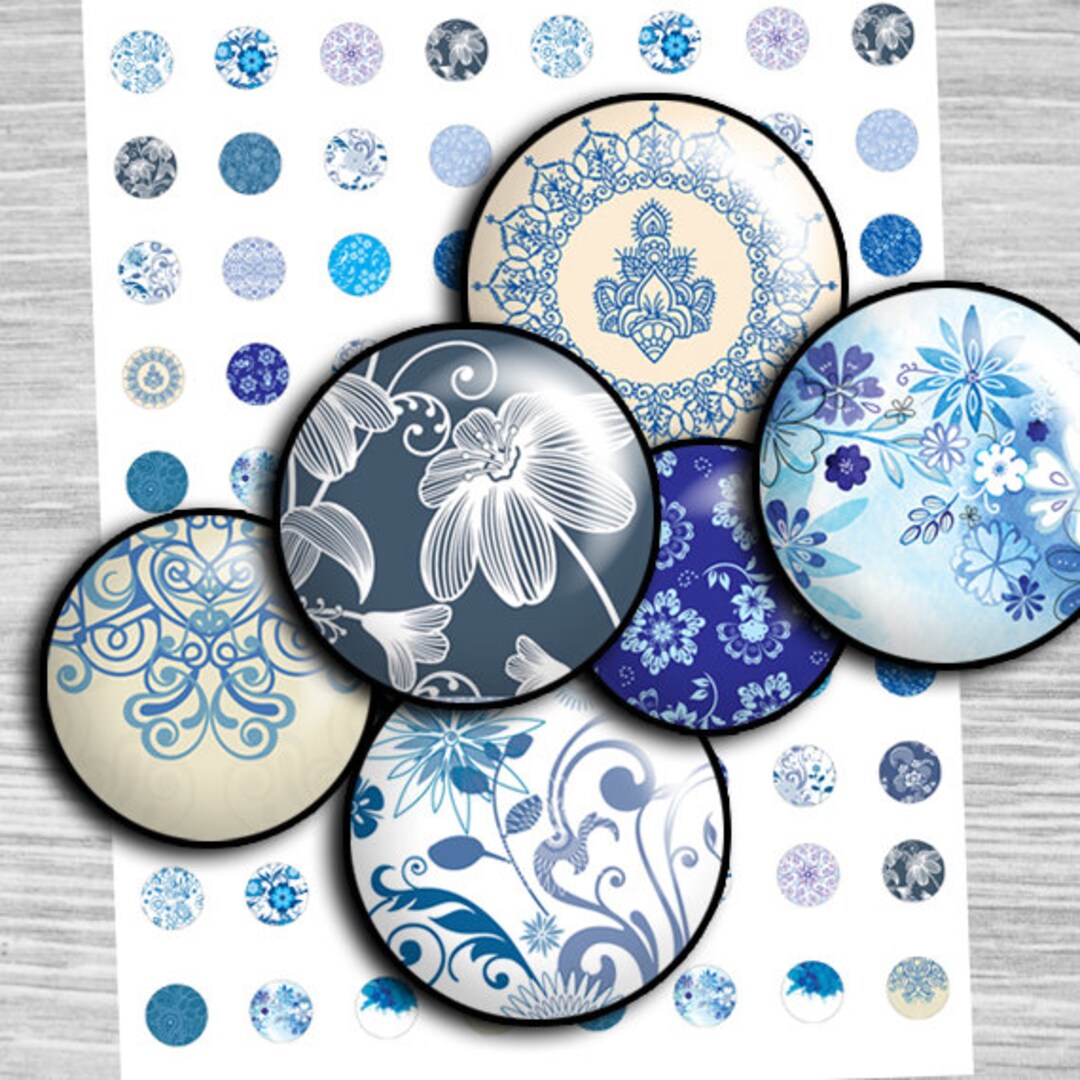 Blue Flowers Digital Collage Sheet Circles 20mm 18mm 16mm 14mm 12mm ...