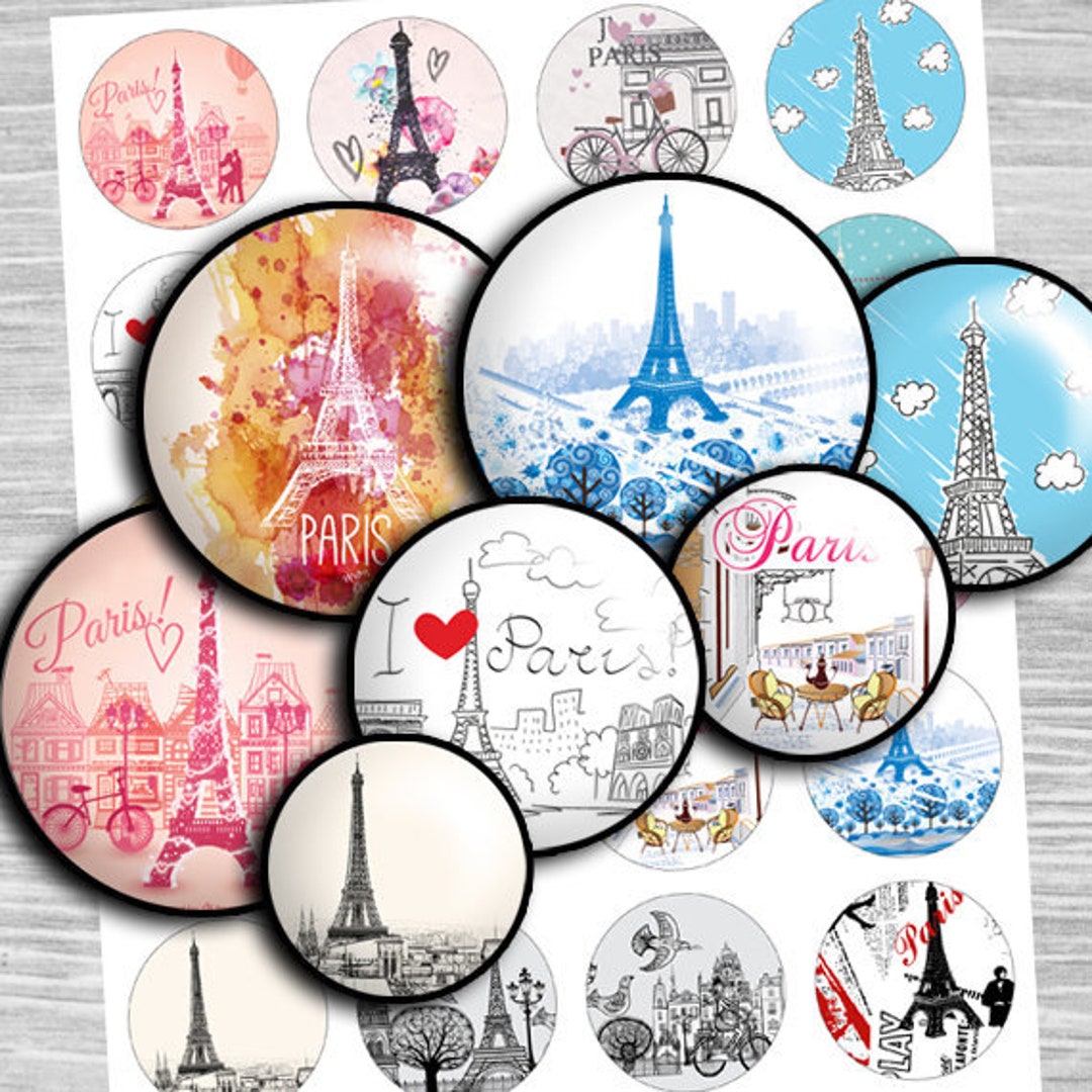 Paris Collage Sheet - Eiffel Tower Round Images (digital Download) - Etsy