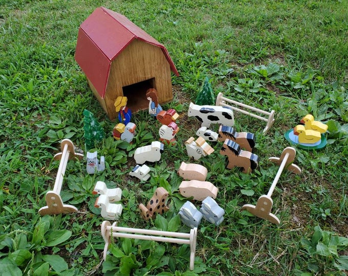 Wooden Farm Animals Setwooden Animals Wooden Farm Settoy Animalswooden ...