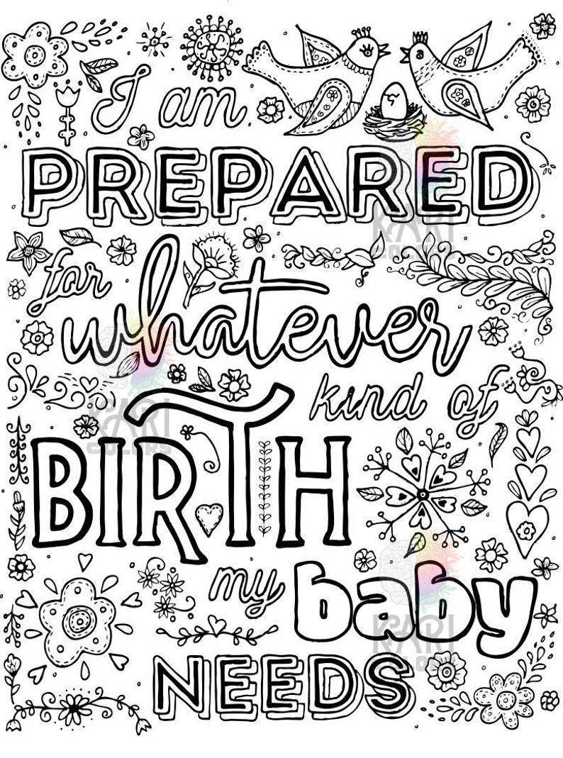 Birth Affirmations Printable Adult Coloring Book Page Instant Digital ...