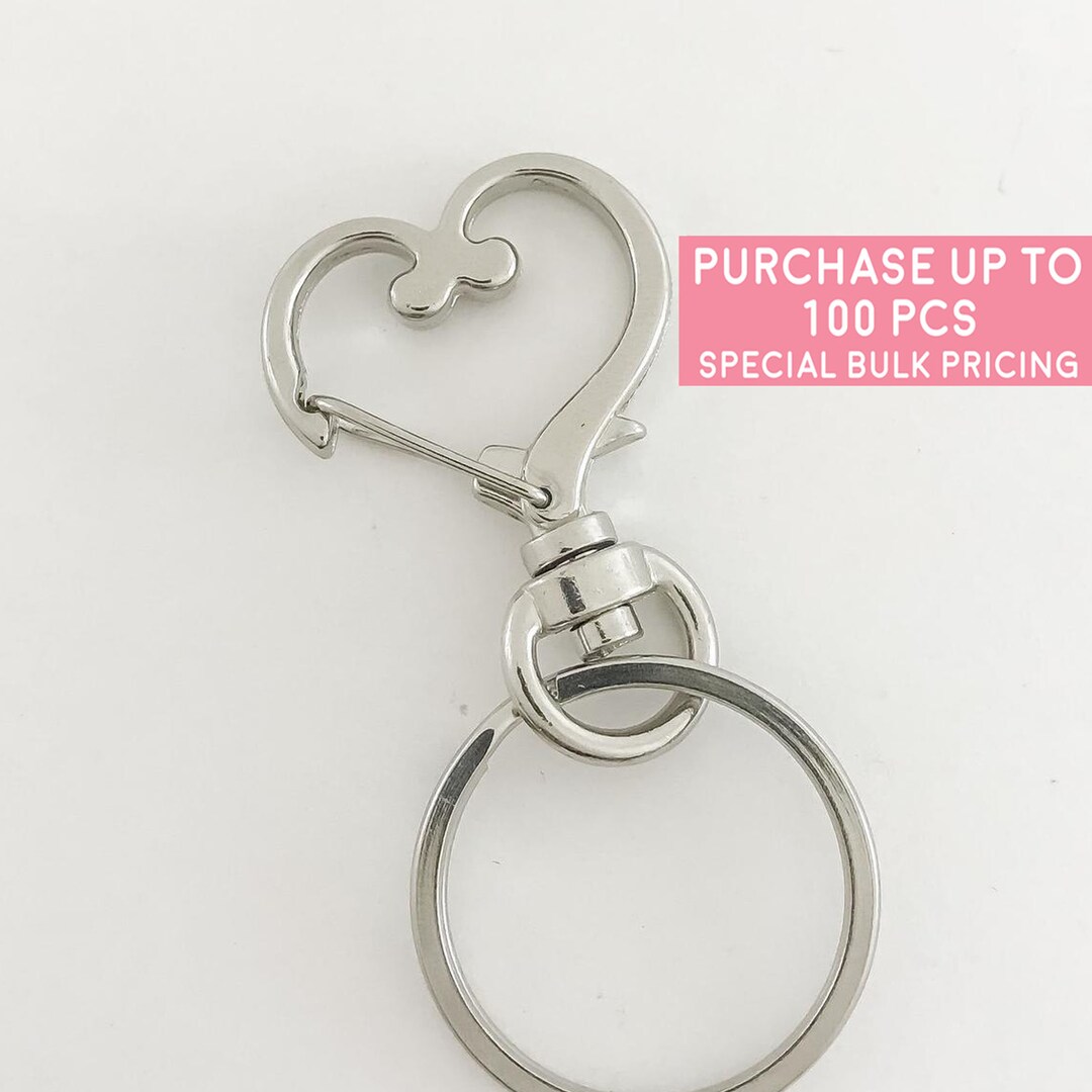 5 Heart Keychain, Heart Key Chain, Heart Clip on 30mm Key Ring, Heart ...