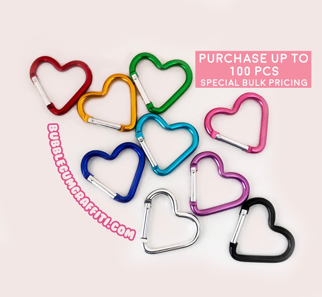 5/10 Heart Carabiners, Heart Carabiner, Key Rings, Heart Clips, Heart Clasps, Heart Hooks, Heart ...