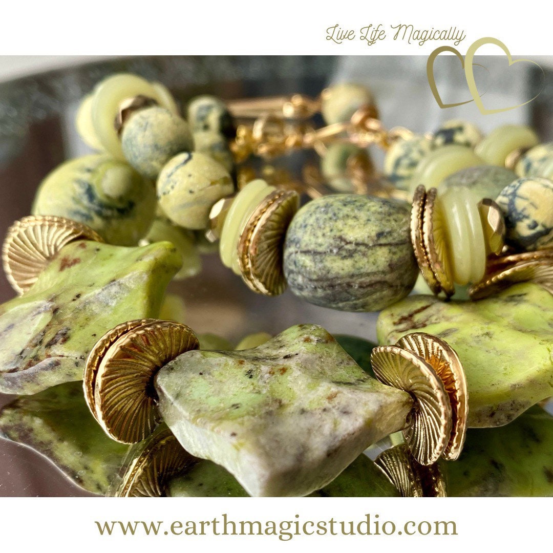 Lemon Jasper Beaded Necklace - Lemon Jasper,chrysoprase and Serpentine ...