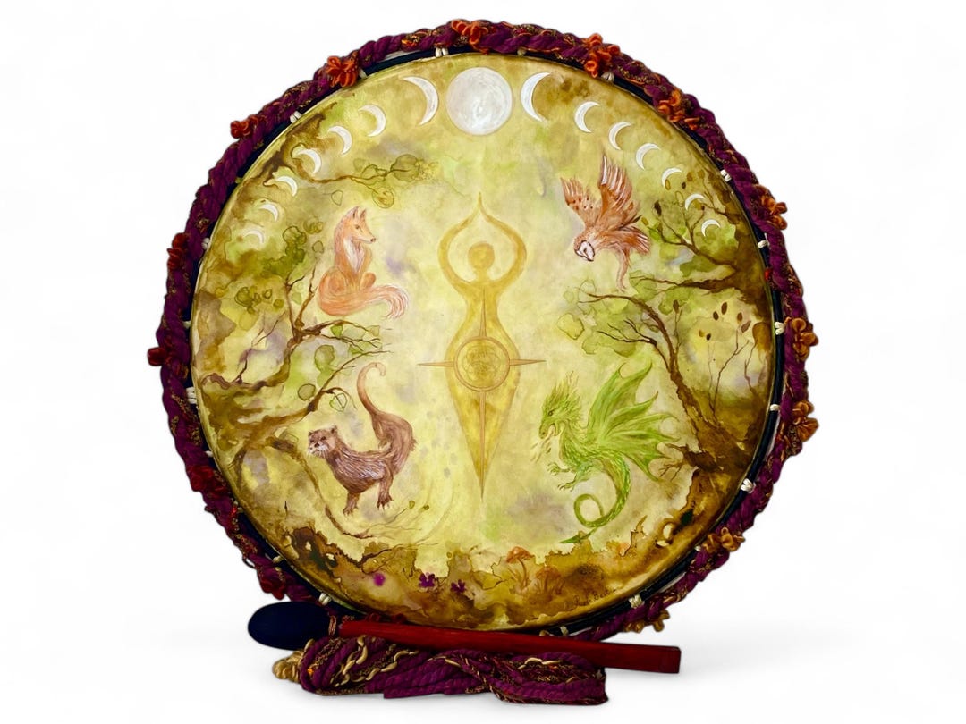 Shaman Spirit Drum "forest Goddess Call to Her Elementals" 20” Shaman Drum With Original Artwork ...