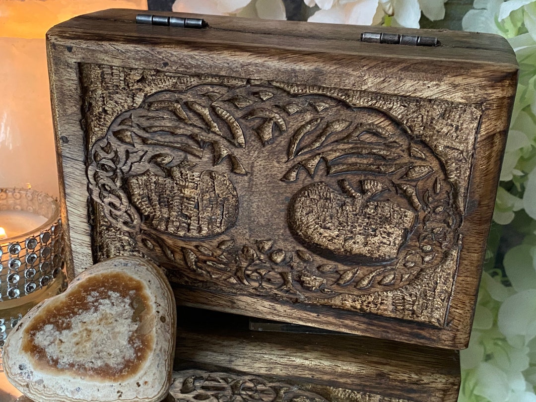Tree of Life Mango Wood Treasure Chest to Start Your Spiritual Journey ...