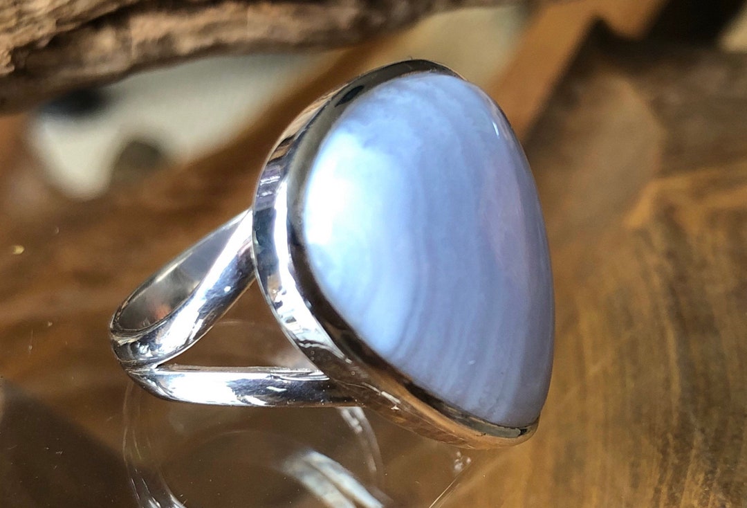 Beautiful Blue Lace Agate 925 Sterling Silver Ring. - Etsy