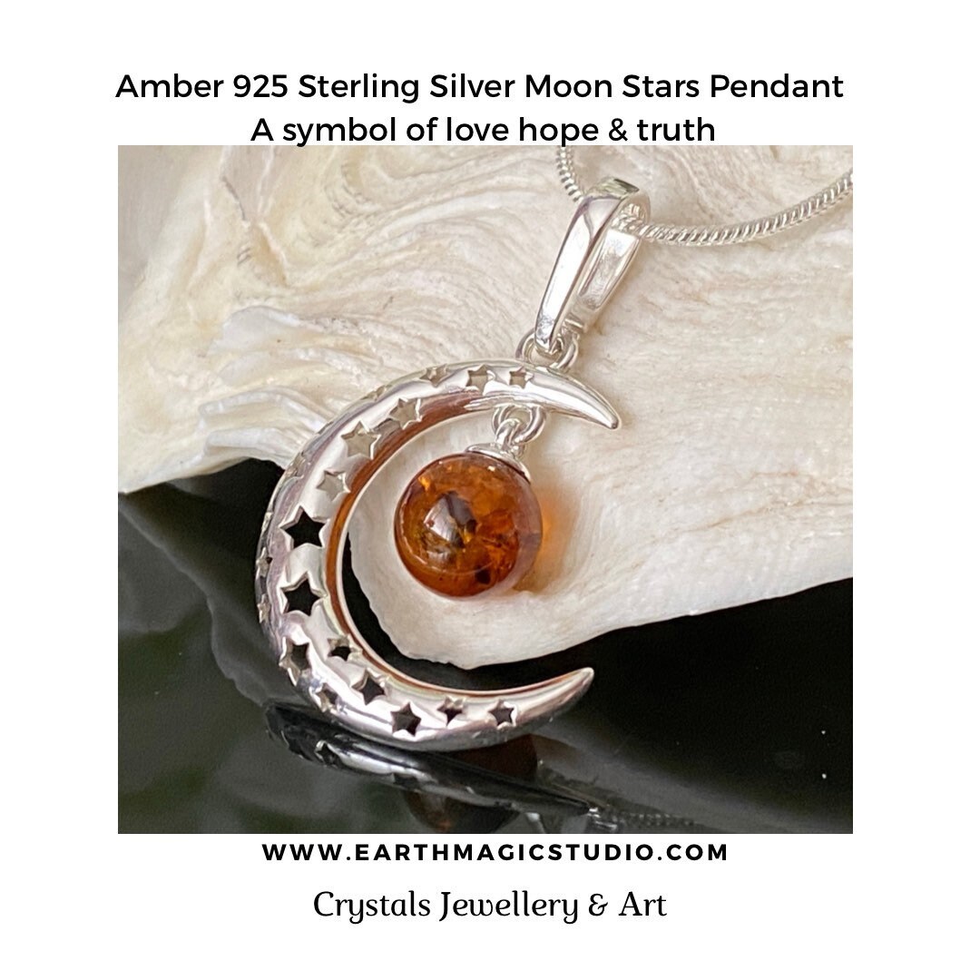 Cognac Baltischer Bernstein Sterling Silber Mond Anhänger – Himmlischer ...