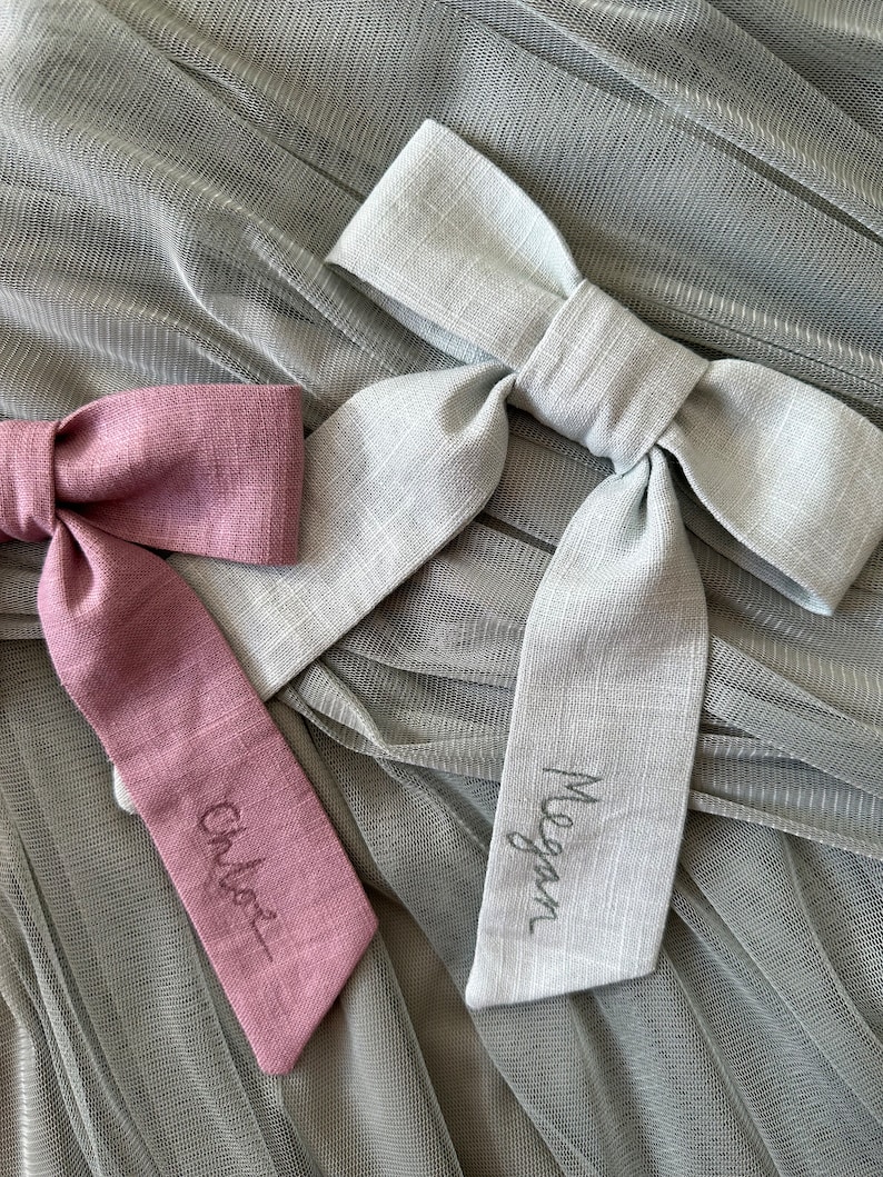 BRIDESMAID BRIDAL BOWS // Bridal Linen Hair Bows // - Etsy