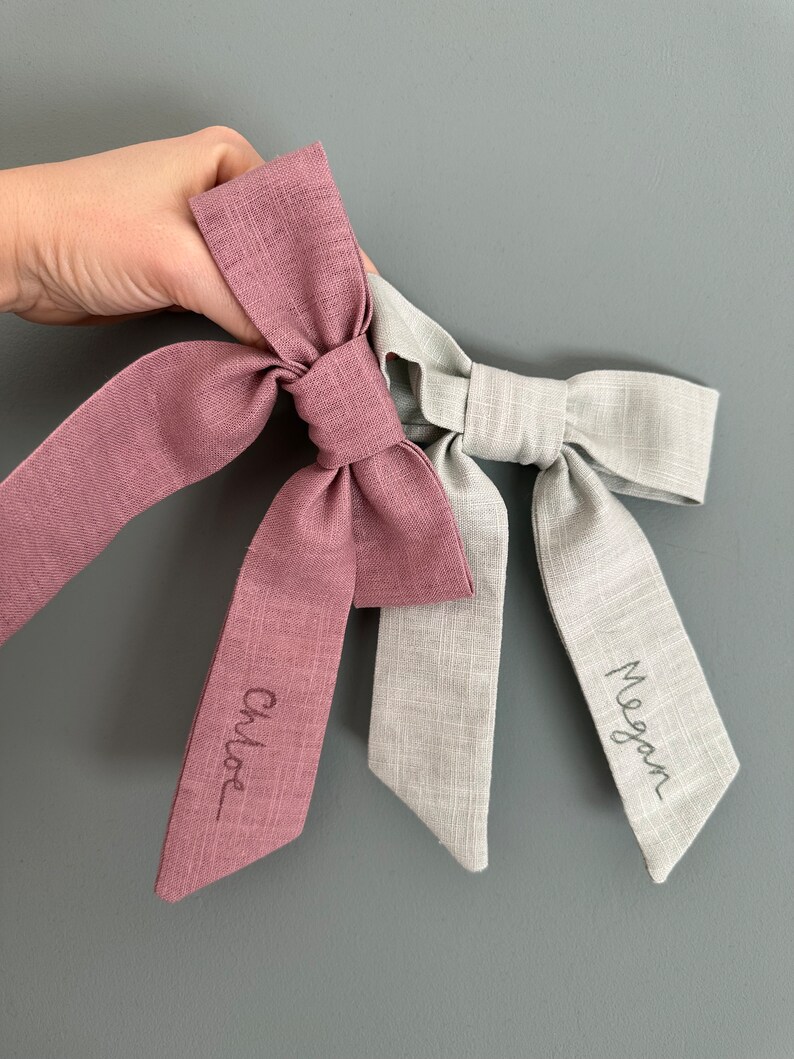BRIDESMAID BRIDAL BOWS // Bridal Linen Hair Bows // - Etsy