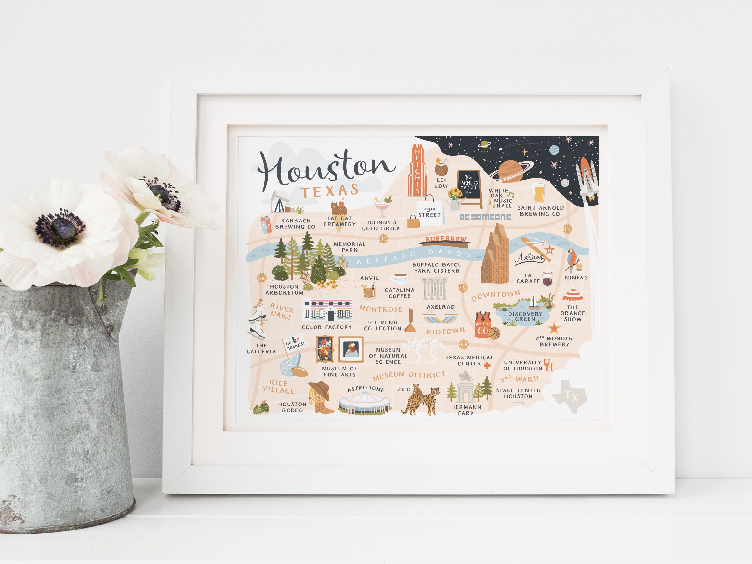 Houston Map Art Print 8x10" or 11x14" – ART0002-C - Etsy