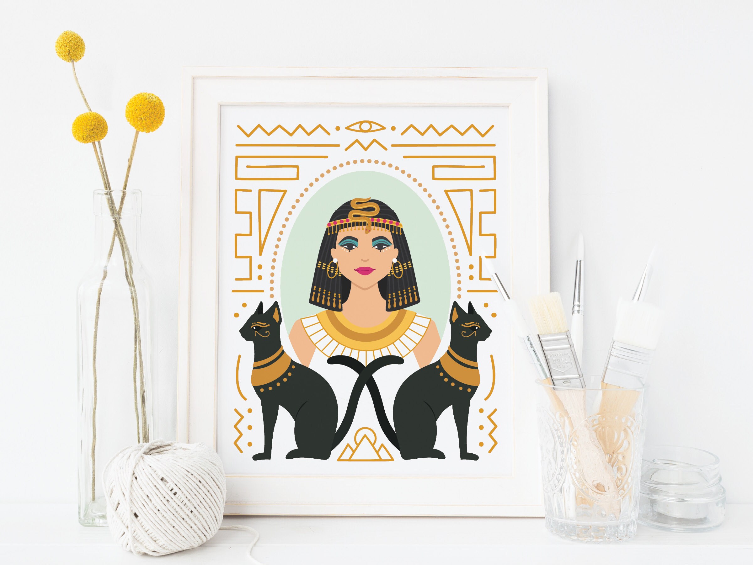 Egypt Wall Art Room Decor Cleopatra Wall Art Wooden Cleopatra with Cat ...