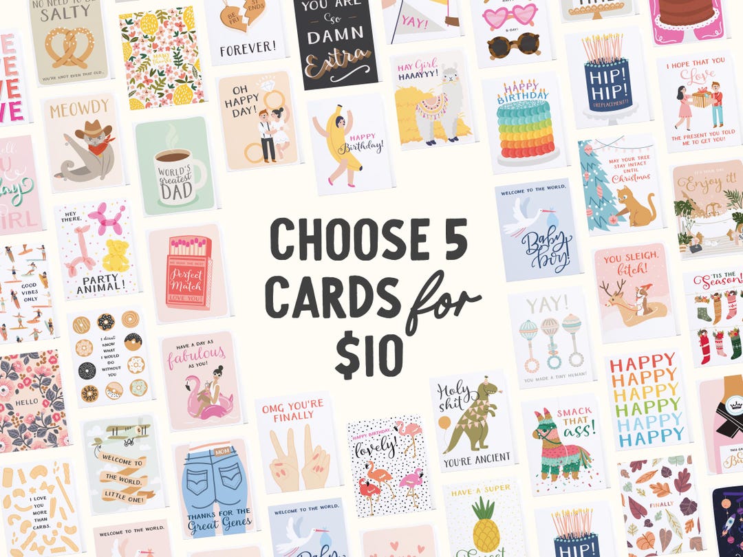 5 for 10 – Choose 5 Greeting Cards for 10 Dollars - Etsy