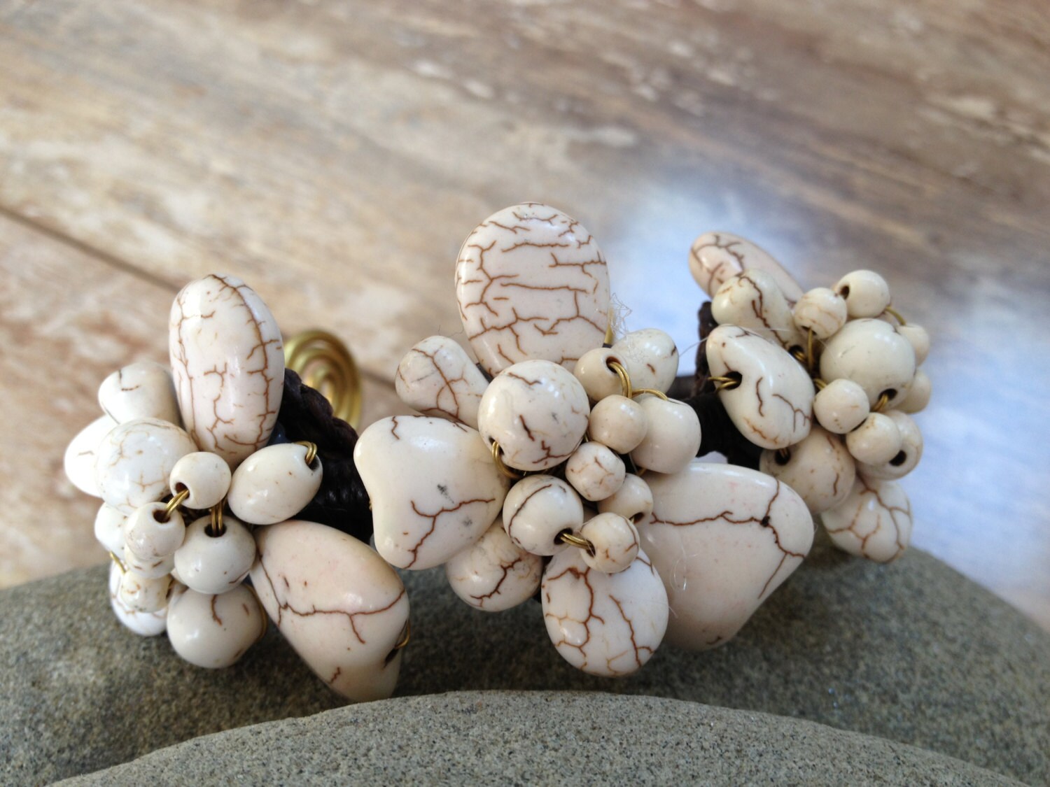 Handmade White Stone Beads Flowers Bracelet, Wedding Bracelet - Etsy