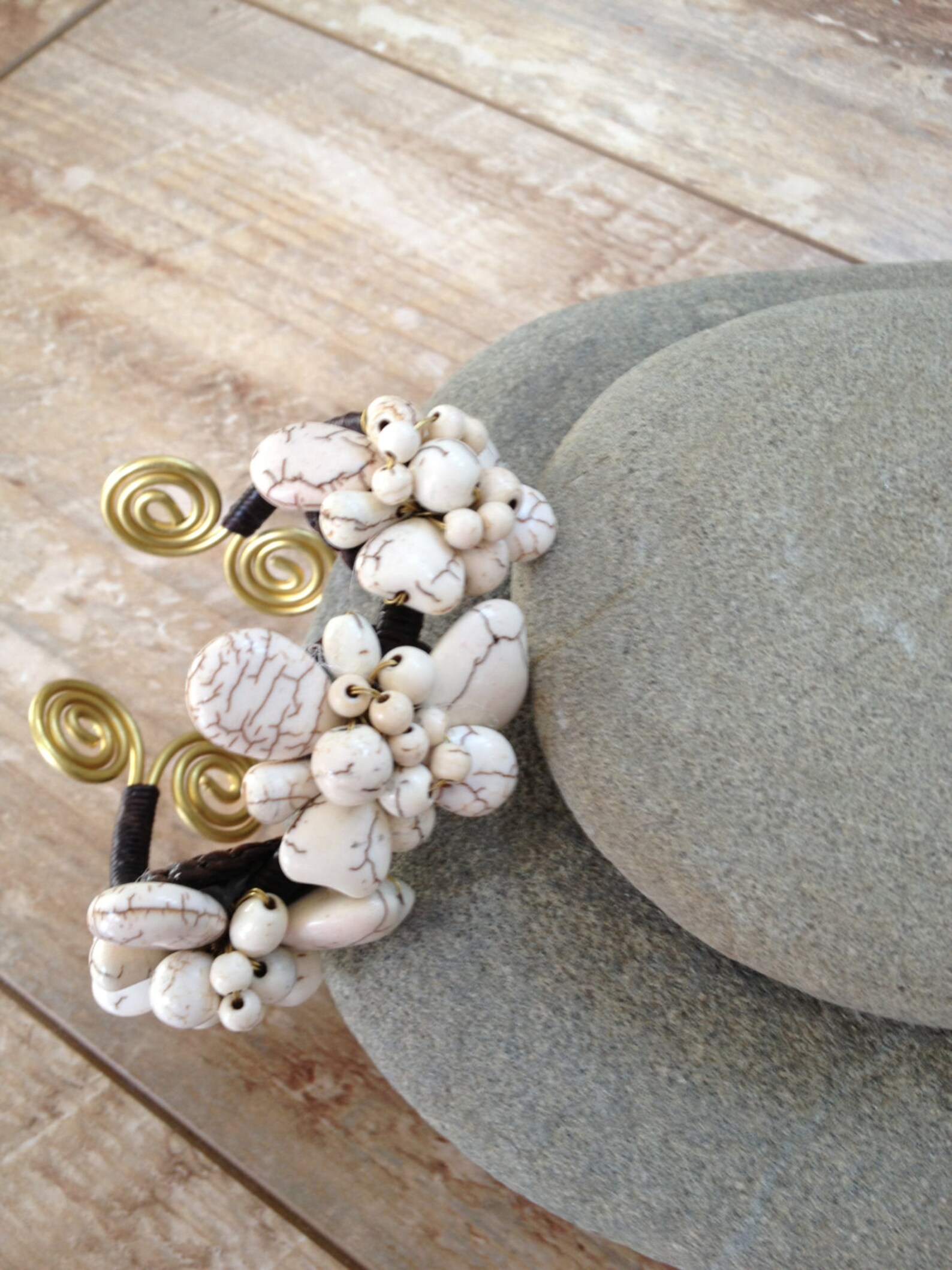 Handmade White Stone Beads Flowers Bracelet, Wedding Bracelet - Etsy