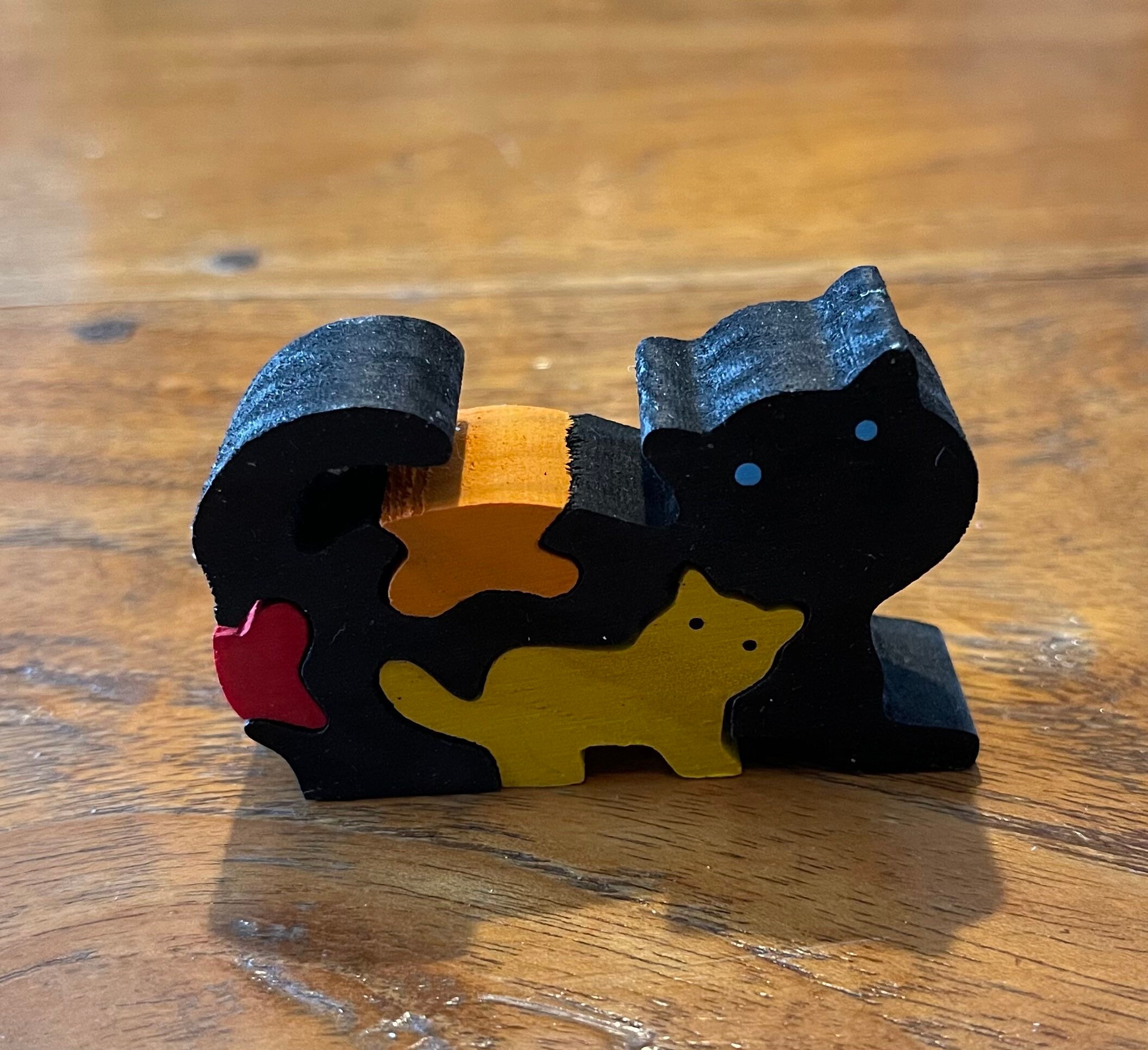 Wooden Cat Puzzle With Kitten, Tiny Cat Puzzle, Wooden Animal Puzzle ...