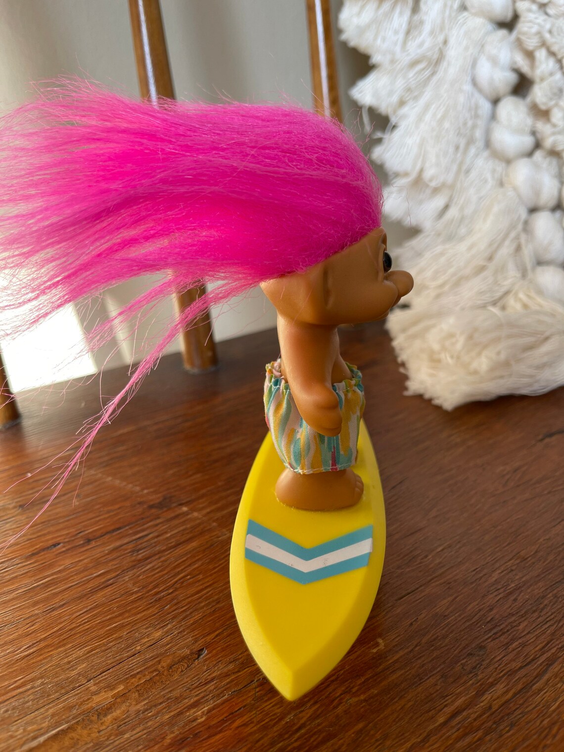 Russ Troll Doll, Pink Hair Surfer Troll With Yellow Surf Board, Vintage ...