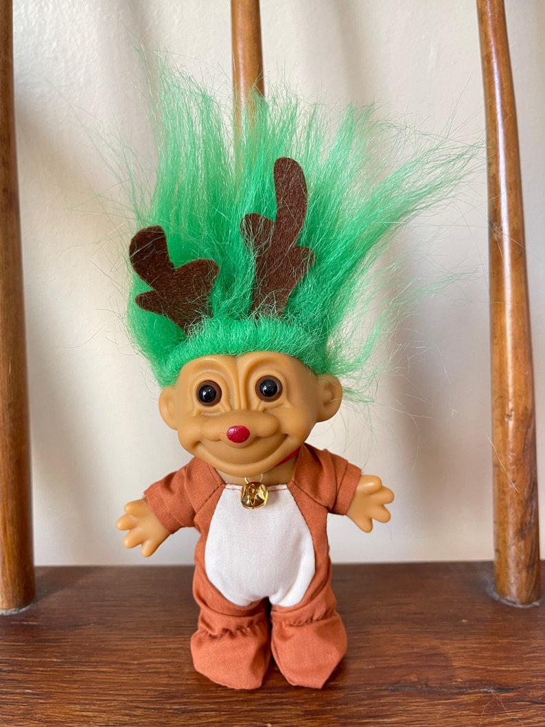 Troll Doll, Rudolph Christmas Reindeer Green Hair, 90s Vintage ...