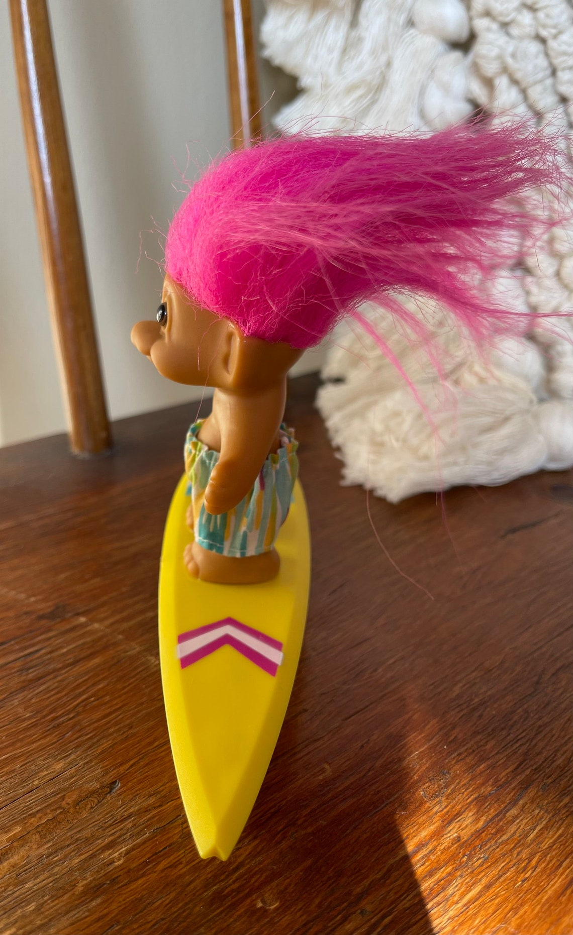 Russ Troll Doll, Pink Hair Surfer Troll With Yellow Surf Board, Vintage ...
