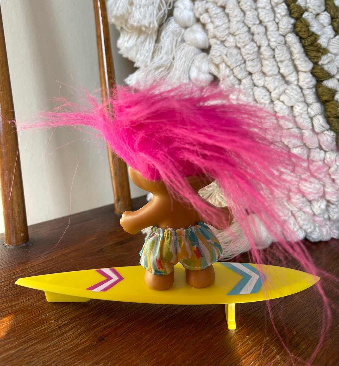 Russ Troll Doll, Pink Hair Surfer Troll With Yellow Surf Board, Vintage ...