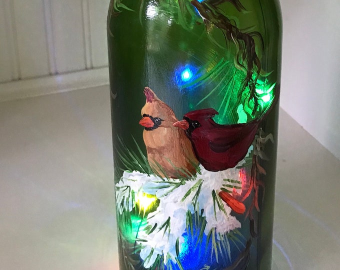 Painted Cardinal Lighted Wine Bottle - Etsy