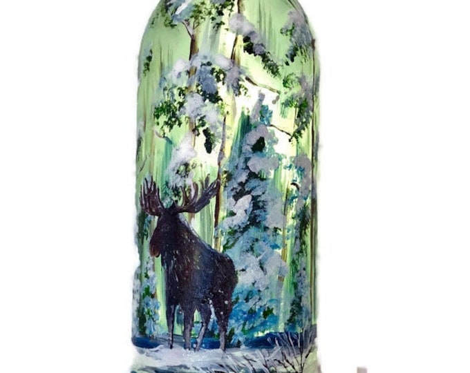 Lighted Moose Wine Bottle Hand Painted - Etsy